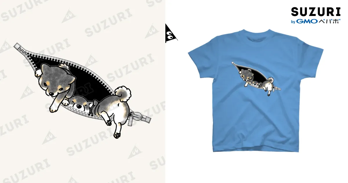 ジッパーからあふれる柴犬（黑柴） / 真希ナルセ（マキナル） ( makinaru )のスタンダードTシャツ通販 ∞ SUZURI（スズリ）